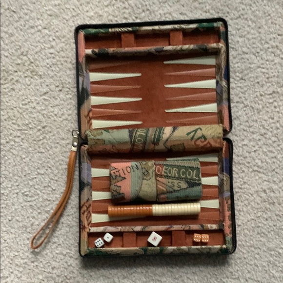 Games | Vintage Travel Backgammon Game Set Tapestry Fabric With ...